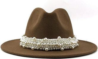 Generic Cocila Chapeau De Jazz éLéGant pour Femmes Britannique Anneau Perles avec Haut à Bord en Laine Dames Bonnet Gendarmerie (Brown M) Casquette Camouflage