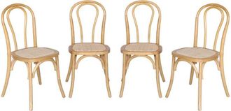 Sweeek Sweeek - Lot de 4 chaises vintage en bois avec assise en rotin et dossier arrondi, coloris naturel, l 48 x p 49,5 x h 90cm