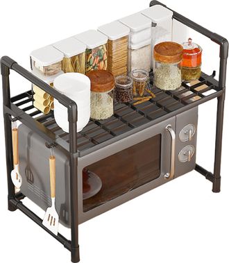 Generic Mikrowellenregal f&uuml;r die K&uuml;che - Doppelschichtiges Gestell aus Stahl, langlebige Halterung, abnehmbarer, rostfreier Organizer | Erweiterung der Gew&uuml;rz