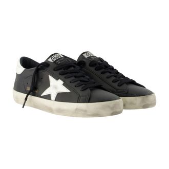 Golden Goose Mens Super Star Sneakers - Golden Goose Deluxe Brand Leather Black Cowhide Shoes