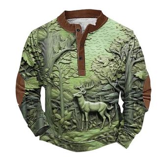 Generic Sweat-shirt r&eacute;tro dHalloween &agrave; col boutonn&eacute; pour homme, Vert, XXL