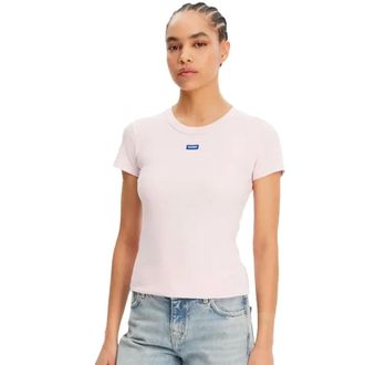 HUGO BOSS Femme, Tops, Rose, Taille: 38 FR T-shirt Slim-fit avec badge
