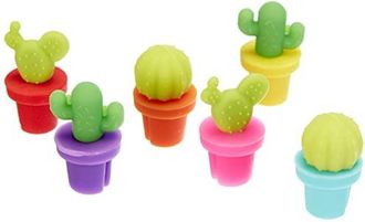 Legami Legami - Set mit 6 Glasmarkierern, Teebeutelhalter, wiederverwendbar, niedlich, funktional, 1,8 x 2,9 cm, Kaktusmotiv, Kaktus, Green