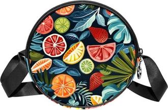 Generic Sac &agrave; bandouli&egrave;re rond pour femme, imprim&eacute; fruits d&eacute;t&eacute;, petit sac &agrave; bandouli&egrave;re avec fermeture &eacute;clair, bretelles r&eacute;glables, sac &agrave; main rond d&eacute;contract