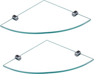 Cabilock 2 St&uuml;ck Badezimmer Eckregal Glas Eckablage 20x20cm 6mm Glaswandhalterung Wandmontage Bad Aufbewahrungsregal Dusche Badezimmer Organizer