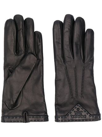 Prada gants &agrave; plaque logo - Noir