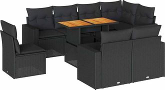 vidaXL Vidaxl Set Divani Da Giardino 9 Pz Con Cuscini Nero In Polyrattan