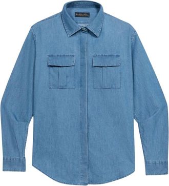 Brooks Brothers Femme, Blouses et Chemises, Bleu, Taille: 38 FR Boxy Cotton Pocket Shirt