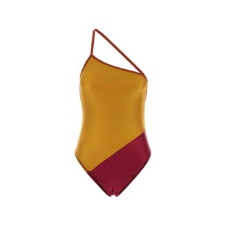 Saint Laurent One-shoulder Two-tone Swimsuit