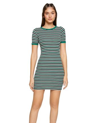 Koton Damen Mini Stripe Short Sleeve Crew Neck Dress, Green Stripe (8s2), M EU