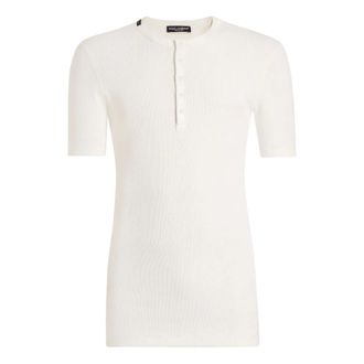 Dolce & Gabbana Homme, Tops, Blanc, Taille: S Ribbed Knit T-Shirt