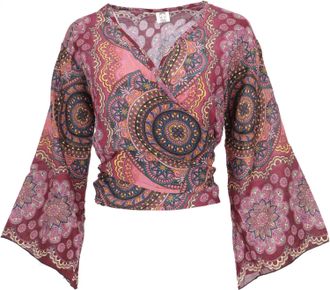 Guru Shop Kurztop, Boho Blusentop, Wickeltop, Wickelbluse - Bordeaux/Altrosa, Damen, Synthetisch