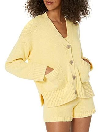 The Drop Brigitte Chunky Button Front Pocket Ribbed Cardigan pour Femme, Beurre, M