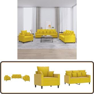 vidaXL Vidaxl - 3-tlg. Sofagarnitur mit Kissen Gelb Samt - Samtsofa - Couchgarnitur - Wohnlandschaft - Gelbes Sofa - 3er Sofa
