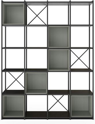 PEGANE Etag&egrave;re haute, meuble &eacute;tag&egrave;re aspect bois coloris Vert et m&eacute;tal noir - Longueur 140 x Profondeur 39 x Hauteur 179 cm