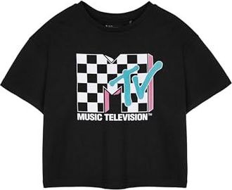 Giesswein Checkerboard Logo T-Shirt Court Noir pour Femme | T-Shirt Graphique à Manches Courtes | Haut rétro avec Logo Vêtements de télévision Musicale | T-Shir