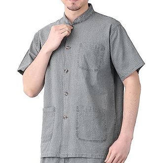 Generic Hauts en lin blanc pour homme - Chemise blanche l&eacute;g&egrave;re pour homme - Coupe ajust&eacute;e - Chemise d&eacute;contract&eacute;e &agrave; manches longues - T-shirt en coton - T-shir