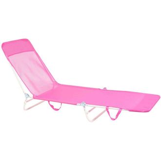 Beliani Chaise Longue de Jardin Structure en Acier Assise en Maille Pliante R&eacute;sistante aux Intemp&eacute;ries Rose Fuchsia Kastoria