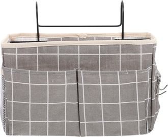 Cabilock Bett Organizer Polyester Aufbewahrungstasche Hängend Für Kleinigkeiten Schlafzimmer Schlafsaal Beutel Grau Kariert