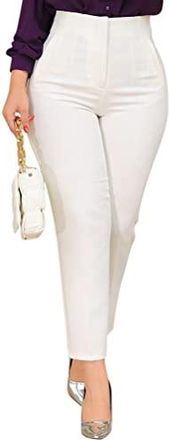 Minetom Pantalon D&eacute;contract&eacute; pour Femme Taille Haute Boutonn&eacute;e Stretch Pantalon De Bureau Couleur Unie pour L&Eacute;t&eacute; Affaires Pantalon avec Poches A Blanc S