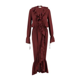 Saint Laurent Bordeaux Seiden Wickelkleid - - Dresses - Damen - Braun - XL