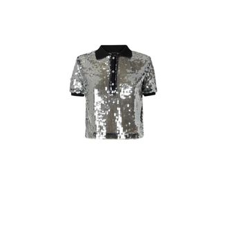 Pinko Sequin Mesh Polo Top - - Tops - Damen - Grau - XS
