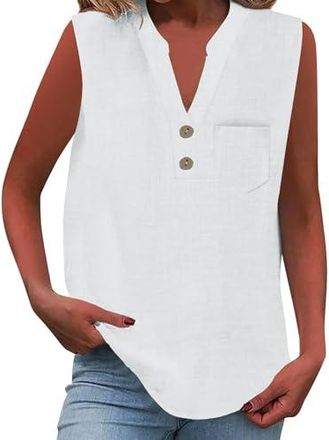 Generic D&eacute;bardeur en mousseline pour femme - Sans manches - En coton - Col en V - D&eacute;bardeur ample - &Eacute;l&eacute;gant - L&eacute;ger - Camisole ample - T-shirt d&eacute;t&eacute; - Boutonni