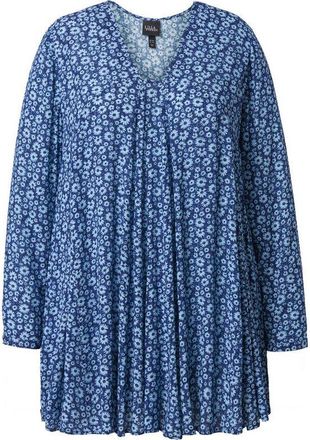 Ulla Popken Longbluse Bluse Bl&uuml;ten A-Linie Carr&eacute;-Ausschnitt Langarm