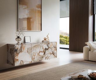 DELIFE Sideboard Cuor 180 cm Keramik Patagonia Poliert 2 T&uuml;ren 3 Schubf&auml;cher Schwebend, Sideboards