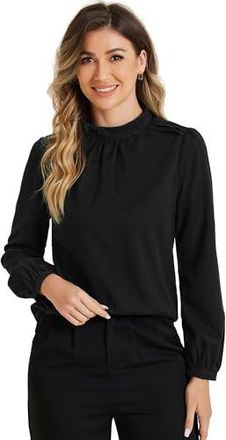 Allegra K Chemise en Mousseline de Soie Femmes Chemisier à Manches Longues Bouffantes Col Montant Blouse Élégant pour Bureau Noir M