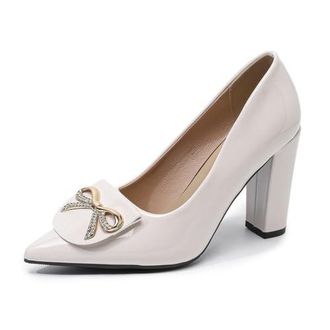 Generic Chaussures habill&eacute;es &agrave; strass avec noeud pour femme - Talons hauts ferm&eacute;s - Bout pointu - Pour mariage, bureau, f&ecirc;te, blanc, 40.5 EU