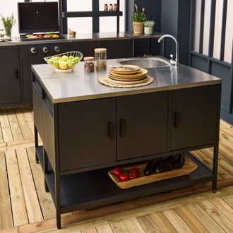 Sweeek Cuisine ext&eacute;rieure 2 modules en acier inoxydable noir
