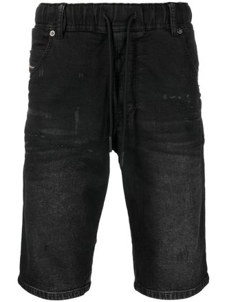 Diesel short en jean &agrave; effet us&eacute; - Noir