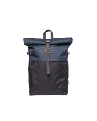 Sandqvist Unisex ICON Rolltop M Backpack, Multi Black/Navy with Black Leather