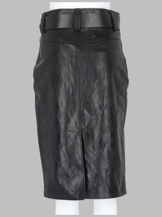 Saint Laurent Hammered Calfskin Belt Pencil Skirt - Black