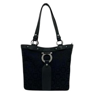 Ferragamo Sac port&eacute; &eacute;paule Gancini en toile et cuir Pre-owned - Femme - Pre-owned - Noir - Taille: ONE Size