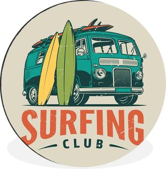 MuchoWow Wandbild Rund Wanddeko Deko Wohnzimmer Bilder 60x60 cm Surfen - Jahrgang - Sommer