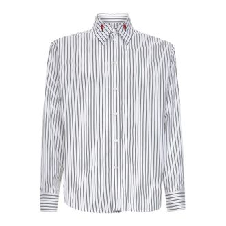 Bottega Veneta Homme, Chemises, Blanc, Taille: M Chemise Blanche &agrave; Rayures avec D&eacute;tails dAllumettes