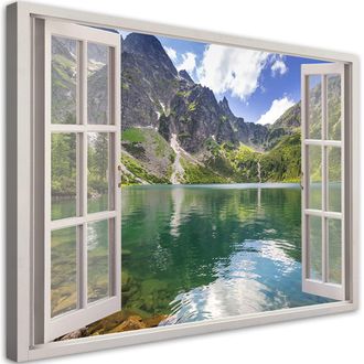 Feeby Viles - Leinwand Bilder - Fensterblick Natur- 120x80 cm- Deko Wohnzimmer - Wandbilder Schlafzimmer - Deko Aesthetic - Wand Deko - Leinwand Groß - Deko