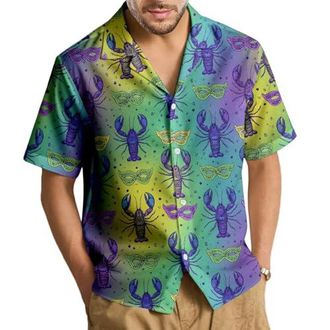 Generic Chemise hawa&iuml;enne Mardi Gras pour homme - Chemise hawa&iuml;enne boutonn&eacute;e &agrave; manches courtes avec imprim&eacute; homard pour l&eacute;t&eacute;, les vacances, les f&ecirc;tes, Carniv