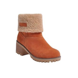 Generic Bottines à talon épais et chaud pour femme - Confortables - À enfiler - En daim - Chaussures dextérieur, Orange rouge., 36.5 EU