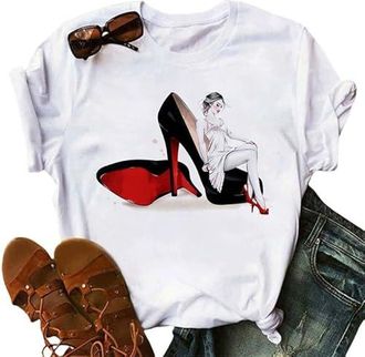 Keephen Femmes Belles & Brillantes Talons Hauts Impression 3D T-Shirt &Eacute;t&eacute; Mode Manches Courtes Blouse Pullover Tops Col Rond Tees
