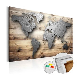Paris Prix Paris Prix - Tableau en Li&egrave;ge Carte du Monde - Silver World 80 x 120 cm