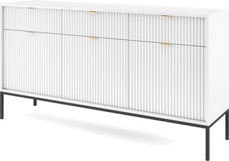 Selsey Vellore Sideboard Kommode 3-t&uuml;rig mit 3 Schubladen, Wei&szlig; mit geriffelten Fronten, 154 cm