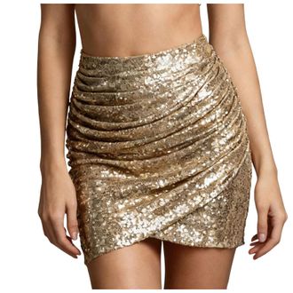 Generic Pailletten Rock Damen Goldener Glitzer Rock Sexy H&uuml;ftrock Minirock Kurze Elegant Minirock Glitzer Festlich Pailettenrock Kurz Mini R&ouml;cke Glitzerrock S