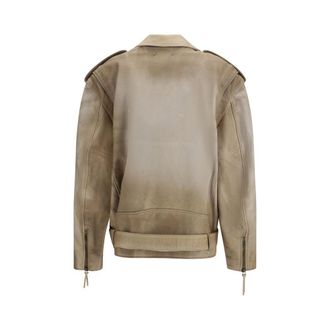 Golden Goose Womens Beige Buffalo Leather Biker Jacket Clothing