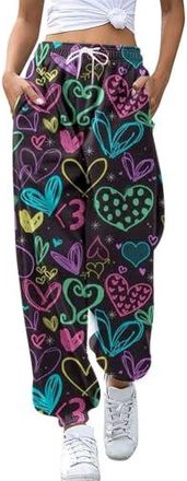 Generic Jogging cargo taille haute pour femmes | Coupe ample avec poche et cordon de serrage aux chevilles (4), Noir, 3XL