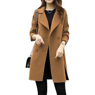Generic Manteau long pour femme, crois&eacute;, veste dhiver &agrave; col &agrave; revers, trench-coat &eacute;l&eacute;gant, couleur caf&eacute;, grande taille
