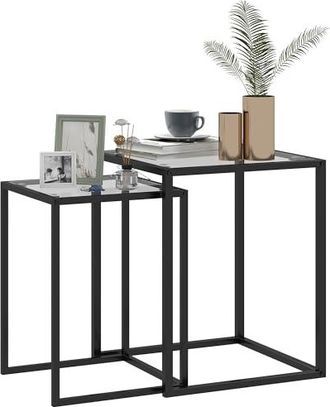 HOMCOM 2er Set Beistelltisch stapelbarer Nachttisch Couchtisch mit Beinen aus Stahl, modern Wohnzimmertisch mit Tischplatte aus verst&auml;rktem Glas Kaffeetisch 