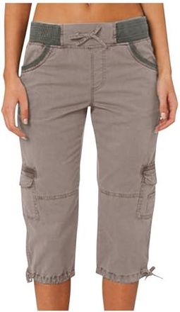 Generic Pantacourt Femme &Eacute;t&eacute; Leicht Pantalons 3/4 Cargo Casual Pantalon Ceinture &Eacute;lastique Capri Randonn&eacute;E avec Plusieurs Poches